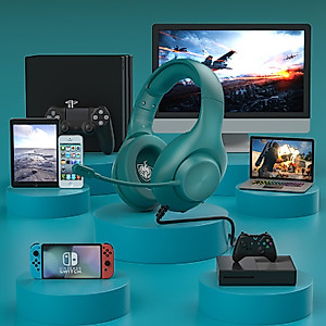 YOTMS Gaming Headset PS5 Headset, Wired Headset with 7.1 Surround Sound, H-7 Gaming Over Ear Headphones with Noise Cancelling Flexible Mic Memory Earmuffs, for PC/PS5/PS/XboxSeries X/S/Switch (Green)