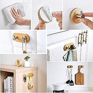 Chiloskit 2PCS Natural Bamboo Stainless Steel Adhesive Hooks Wall Clothes Bag Headphone Key Hanger Shelf Wall Hangers Without Nails (1 Hook)