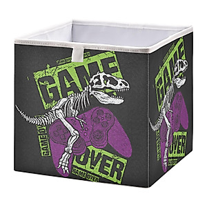 QUGRL Dinosaur Skeleton Video Game Storage Bins Organizer Joysticks Gamepad Slogan Foldable Clothes Storage Basket Box for Shelves Closet Cabinet Office Dorm Bedroom 15.75 x 10.63 x 6.96 in