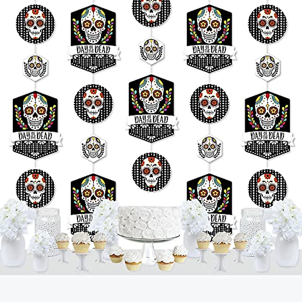 Big Dot of Happiness Day of the Dead - Halloween Sugar Skull Party DIY Dangler Backdrop - Hanging Vertical Decorations - 30 Pieces