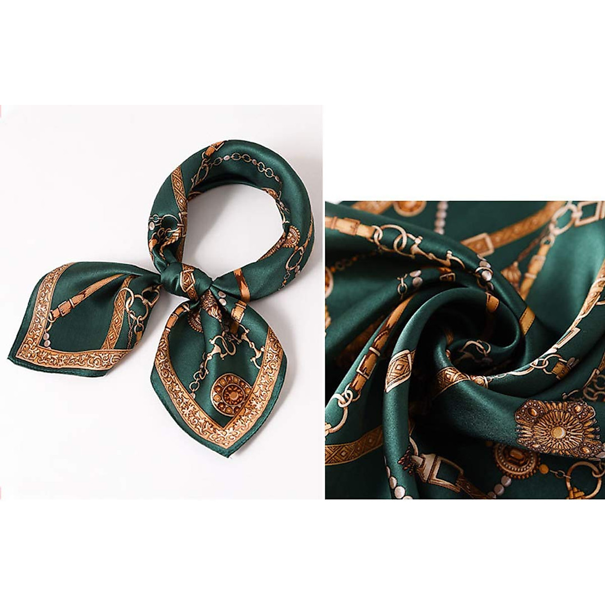 ANDANTINO 100% Pure Mulberry Silk Small Square Scarf -21'' x 21''- Breathable Lightweight Neckerchief -Digital Printed Headscarf (Blackish Green)