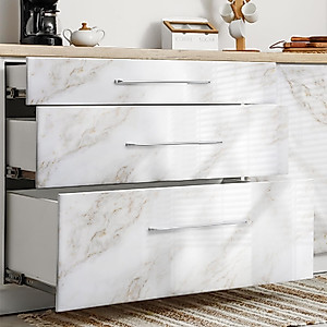 Homein Marble Contact Paper 17.5"×78.7", Peel and Stick Countertops Wallpaper Waterproof Self Adhesive Wall Paper Roll for Cabinets Drawers Kitchen Old Furniture, Modern Glossy White/Gold
