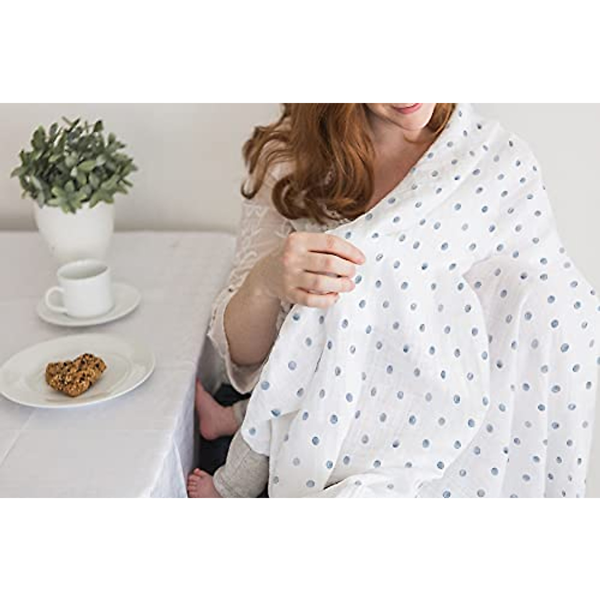 Amazing Baby Cotton Muslin Swaddle Blankets, Set of 3, Watercolor Brushstrokes, Denim, X-Large