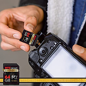 Ritz Gear SD Card SDXC UHS-I 64GB Extreme Performance High Speed 90/60 MB/S U3 A1 Class-10 V30 Memory Card for Camera + Memory-Card-Reader-and-Wallet