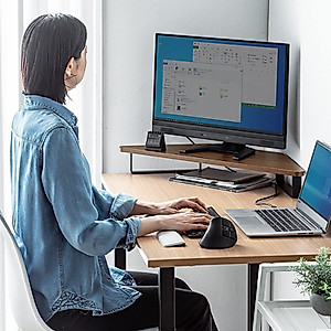 Walnut Ergonomic Computer Monitor Stand, Monitor Riser for Corner Workstation, Space Saving Corner Laptop Stand, Wooden Triangle Screen Riser