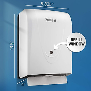 Paper Towels Dispenser Wall Mount - for Office Bathroom Kitchen & Restaurant Disposable Hand Towels Wall Hanging, Holds 500 Multi fold Paper by Scuddles, White