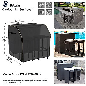 Bitubi 41 Inch Outdoor Bar Set Cover 600D Oxford Cloth Classic Black Heavy Duty Waterproof Patio Bar Set Cover Wicker Bar Table Set Covers