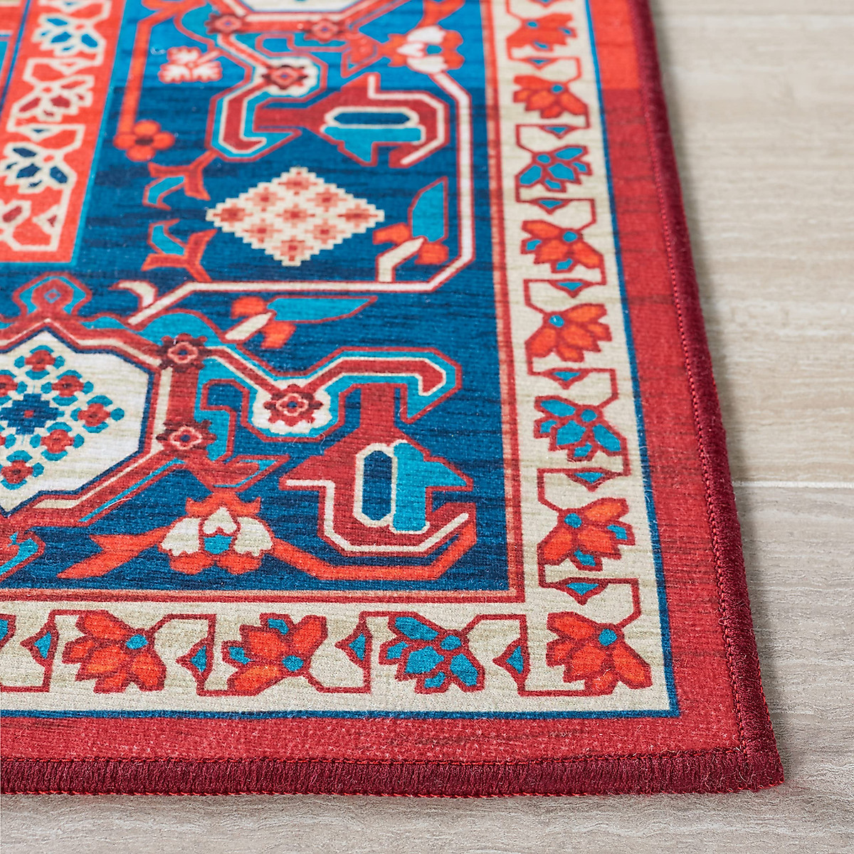 SAFAVIEH Tucson Collection Area Rug - 6'6" x 9', Red & Blue, Medallion Design, Non-Shedding Machine Washable & Slip Resistant Ideal for High Traffic Areas in Living Room, Bedroom (TSN101Q)