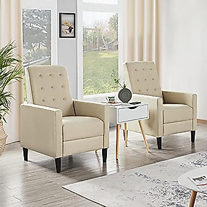 Yaheetech Fabric Recliner Chair Mid-Century Modern Recliner Adjustable Single Recliner Sofa with Thicker Seat Cushion Tufted Upholstered Sofa with Pocket Spring for Living Room Bedroo Beige