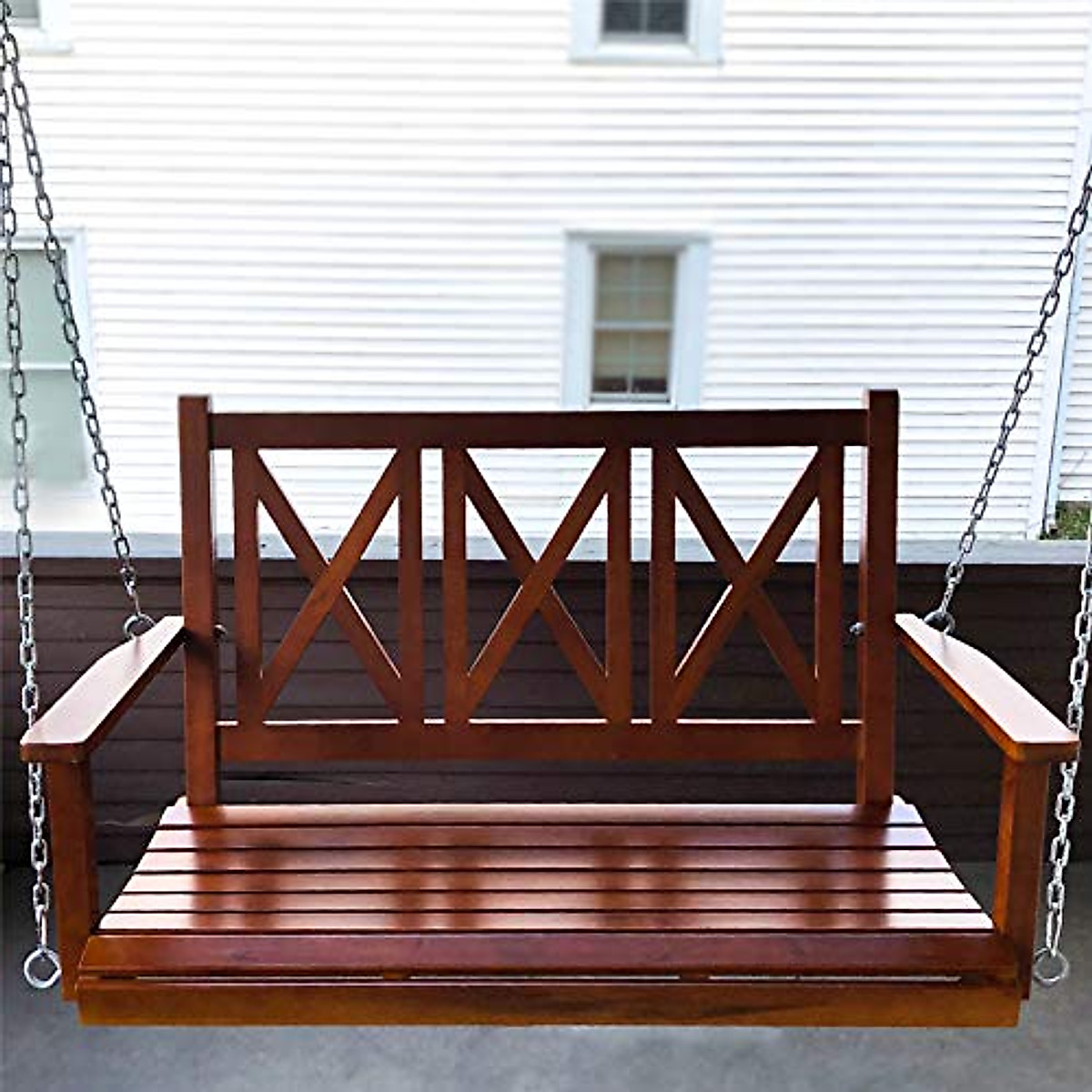 BACKYARD EXPRESSIONS PATIO · HOME · GARDEN 914894 4ft. Rustic Finished Fir Wood (2) Person Porch Swing | Capacity 450lbs, Mahogany