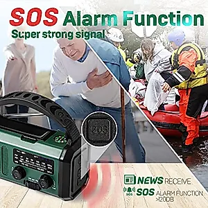 Emergency Hand Crank Weather Radio with 10000mAh Battery Backup, AM FM NOAA Weather Radio, Type-C Charge,Solar Charging,SOS, 3 Modes LED Torch，Reading Lamp, Compass for Outdoor Survival