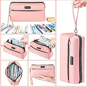 Homecube Pencil Case Cosmetic Bag Student Stationery Pouch Bag Office Storage Organizer for Girl Boy Women Men - Pink