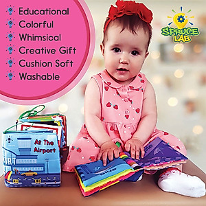Spruce Lab Educational Soft Baby Books - 6 Cloth Book Set - Early Learning Sensory Development for Babies - Crinkle Touch and Feel Toddler Toy - High Contrast Infant Toys - Boy/Girl Baby Shower 0-2 yr