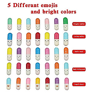 Mczxon Capsule Letters Message in a Glass Bottles, 100Pcs Cute Smiling Face Love Friendship Letter Color Pill with Wishing Bottle, Message Pills for Boys Girls Friends Family