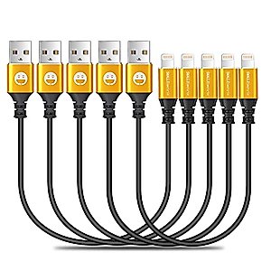 5Pack Short iPhone Charger Cable 1FT Lightning Cable 1 Foot Charging Station Portable Desktop Cord for iPhone 12 11 Pro X XS Max XR / 8/8 Plus / 7 Plus / 6 Plus / 5S / iPad/iPod and Power Bank, Gold