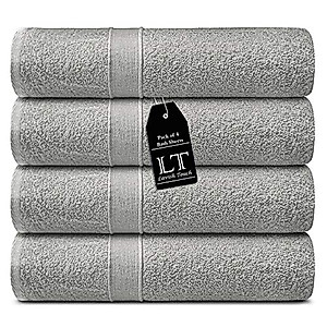 Lavish Touch 400 GSM 100% Cotton 4 Pack Bath Sheets Set 30x60, Premium Quick Drying Quality Towel Sets for Bathroom, Ultra Soft Highly Absorbent Machine Washable, 4 Bath Sheets Light Grey