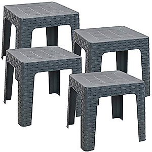Sunnydaze Patio Side Table - Set of 4 Tables - Indoor/Outdoor Plastic Accent Furniture for Deck, Balcony, Garden, Yard, Porch, Backyard and Sunroom - 18-Inch Square - Gray