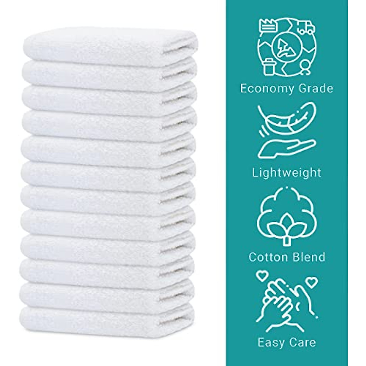 GOLD TEXTILES 48 Pack Economy White Washcloths Set (12x12 inches) - Cotton Blend Commercial Grade Cleaning Rags, Quick Drying & Soft Face Cloths, Fingertip Towels for Bathroom, Spa, Gym, and Kitchen