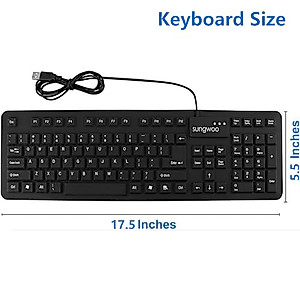 sungwoo Foldable Silicone Keyboard USB Wired Standard Keyboard Waterproof Rollup Keyboard for PC Notebook Laptop, Full Size (Black)