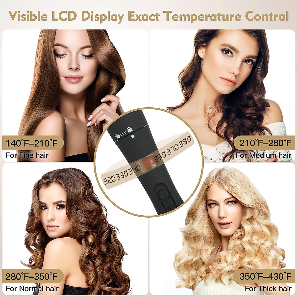 5 in 1 Beach Waver & Straightener Set by Curling Iron Set - Interchangeable Barrels, Instant Heat Up, LED Display, Hot Tools