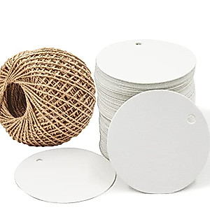 Gift Tags,100 PCS 2inch Kraft Paper White Round Hang Tags with Free 30m Natural Jute Twine for Christmas Holiday Gifts Wedding Favors Art Craft