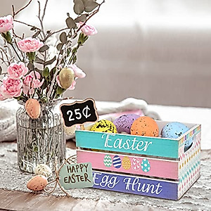 Easter Wooden Storage Crates Spring Mini Crate Decorations Easter Tiered Tray Decor Rustic Farmhouse Wood Box with Decorative Eggs Carrots for Easter Spring Home Decor Table Centerpiece