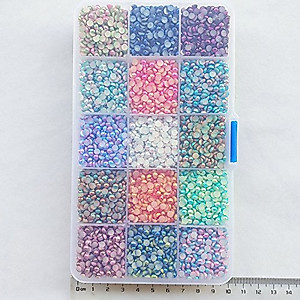 Chenkou Craft 10000pcs Assorted 15 Colors Gradient Color Half Flatback Imitation Pearl Bead 4mm Flat Back Gem Scrapbook Craft DIY Beads + Plastic Box