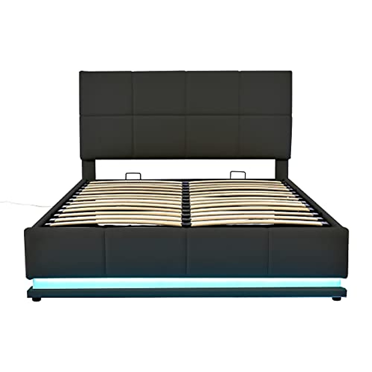 BIADNBZ Queen Size Bed Frame with Headboard and Hydraulic Storage System, Modern PU Versatile Platofrm Bedframe w/LED Lights&USB Charger for Bedroom/Guest Room, Black
