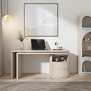 homary Modern Office Desk L-Shaped Table with 1 Cabinet & 2 Drawers 60" Executive Desks (Wash White)