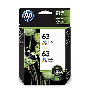 HP 63 | 2 Ink Cartridges | Tri-color | Works with HP DeskJet 1112, 2100 Series, 3600 Series, HP ENVY 4500 Series, HP OfficeJet 3800 Series, 4600 Series, 5200 Series | F6U61AN