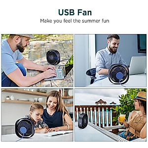 EasyAcc USB Desk Fan, 3 Speeds USB Fan [Lower Noise USB Powered ONLY&Powerful Desk Fan] USB Portable Powered Fan, 360°Rotatable Personal Table Fan Travel Fan for Desk Home Bedroom Office（No Battery）