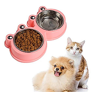 Double Dog Cat Bowls Premium Stainless Steel Pet Bowls with No-Slip Stainless Steel Cute Modeling Pet Food Water for Feeder Dogs Cats Rabbit and Pets
