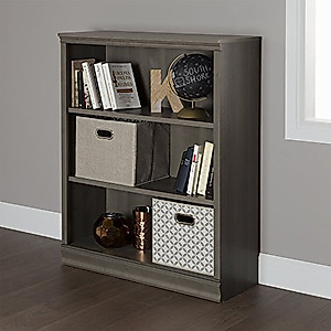 South Shore Morgan Small 3-Shelf Bookcase - Adjustable Shelves, Grey Maple