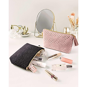 BAGSMART Cosmetic Pouch, Makeup Pouch Set,2 Pcs Small Makeup Bag for Purse,Travel Cosmetic Bag for Makeup Brushes Lipsticks Electonic Accessories, Pink+Black