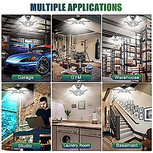 2-Pack LED Garage Lights, 160W Garage Light, 16000LM 6500K Garage Lights Ceiling Led Bulb with 6+1 Adjustable Panels, Garage Led Light Fixtures, LED Shop Light for Garage Basement Workshop Attic
