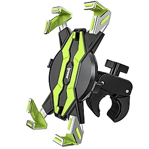 IPOW Bike Phone Holder, Adjustable Motorcycle Phone Mount, 2023 Upgraded Motorcycle Handlebar Phone Clamp, Scooter Phone Clip Compatible with iPhone 14 Plus/Pro Max, 13 Pro Max, S23, S22, Green