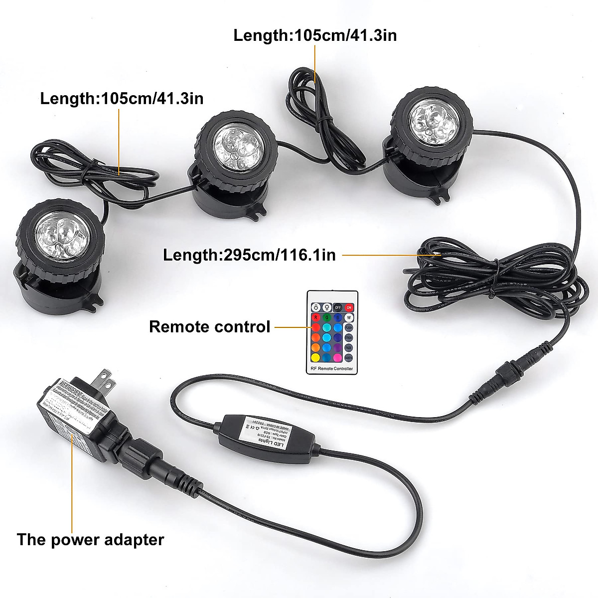 CREPOW RGB Pond Lights, Super Bright LED Underwater Submersible Colorful Landscape Spotlights, 98ft Remote Control IP68 Waterproof Fountain Lights for Fish Aquarium Tank Garden Yard Pool (Set of 3)