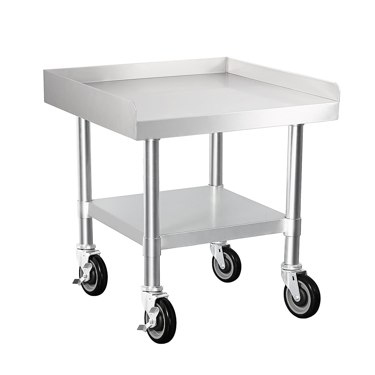 HARDURA Stainless Steel Equipment Work Stand 24" x 24" Prep Table with Under Shelf and Caster for Commercial & Workplace, Home, Hotel, Garage