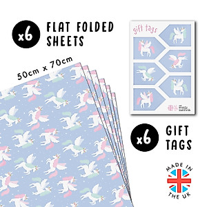 CENTRAL 23 Unicorn Wrapping Paper (x6) Sheets - Blue and Pink - Gift Wrap - Birthday Wrap for Girls Kids Women - Recyclable and Made in UK
