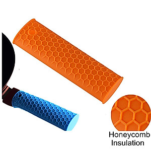 Silicone Hot Handle Holder, Heat Resistant Potholder Rubber Pot Handle Cover for Cast Iron Skillets, Sleeve Grip, Frying Pans 6X2 Inches (2 Pack, Blue Orange)