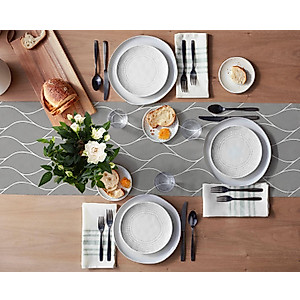 Flouky Kitchen Table Runner for Farmhouse Party Holiday Dinnner,Washable Coffee Table Runners 13x90 inch Long, Gray Wave Geometric Abstract Pattern Table Runner Dresser Scarves Dining Table Decor