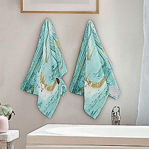KEEPREAL Turquoise Marble Texture Print Soft Hand Towels for Bath Decorative Guest Towels Fingertip Towels for Bathroom Spa Gym (14.4 x 28.3 inch, 2-Piece)