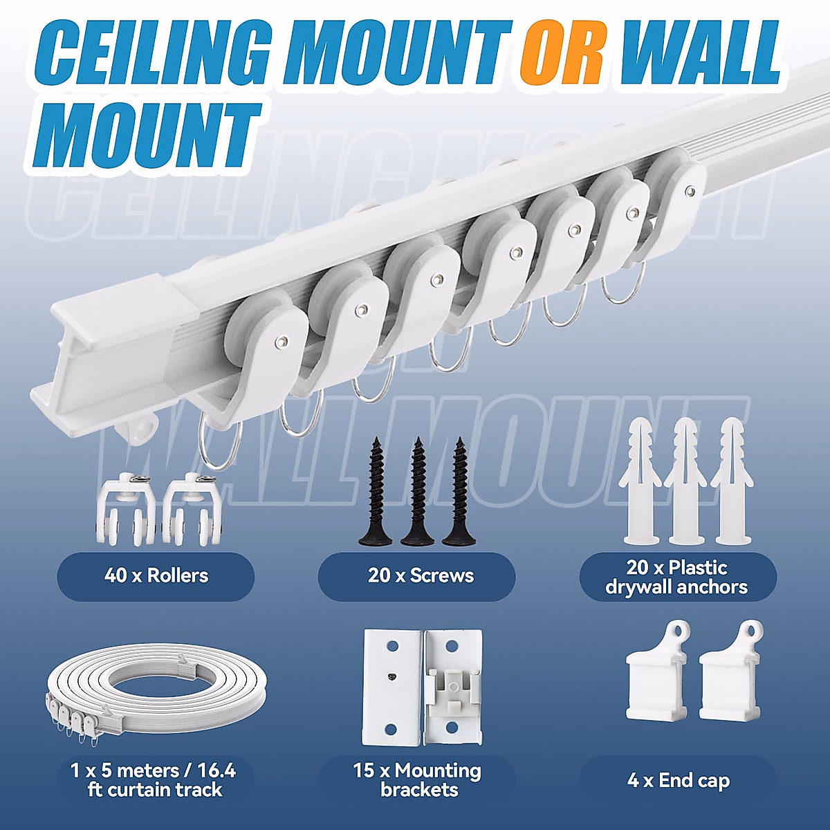 Super More 16.5 FT Bendable Curtain Track Ceiling Mounted Straight Curved Ceiling Track Set Top Side Mounting Ceiling for Installation Windows Curtain Room Divider Curtain - 5 Meter White