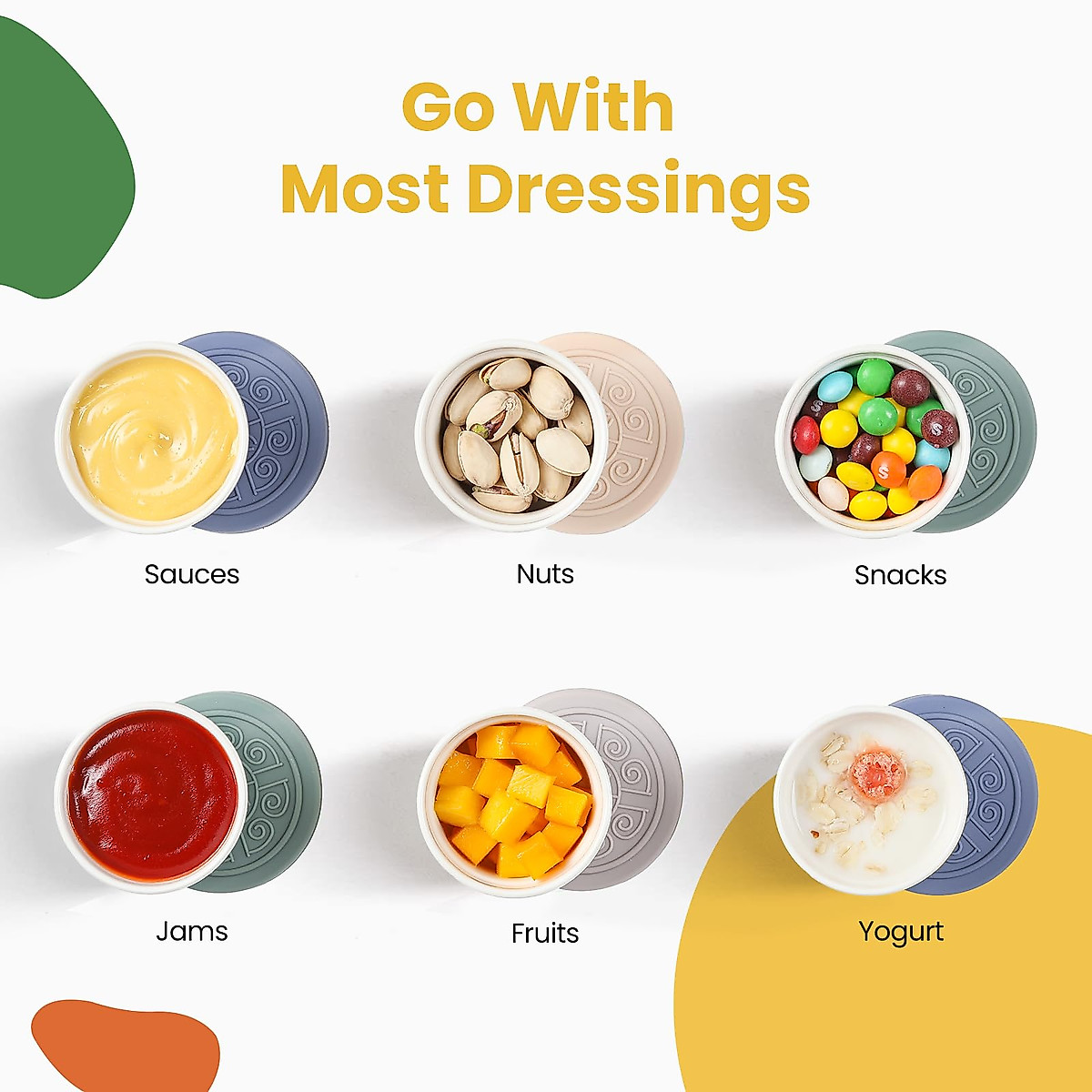 AOZITA Salad Dressing Container To Go, 2.4oz Porcelain Small Condiment Containers with Lids for Lunch Bento Box, Premium Silicone, Leakproof, Reusable Sauce Cups for Picnic and Travel, Dishwasher Safe