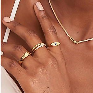 Aobei Pearl 18K Gold Plated Irregular Wave Open Ring for Women Minimalist Band Ring Adjustable Knuckle Finger Jewelry