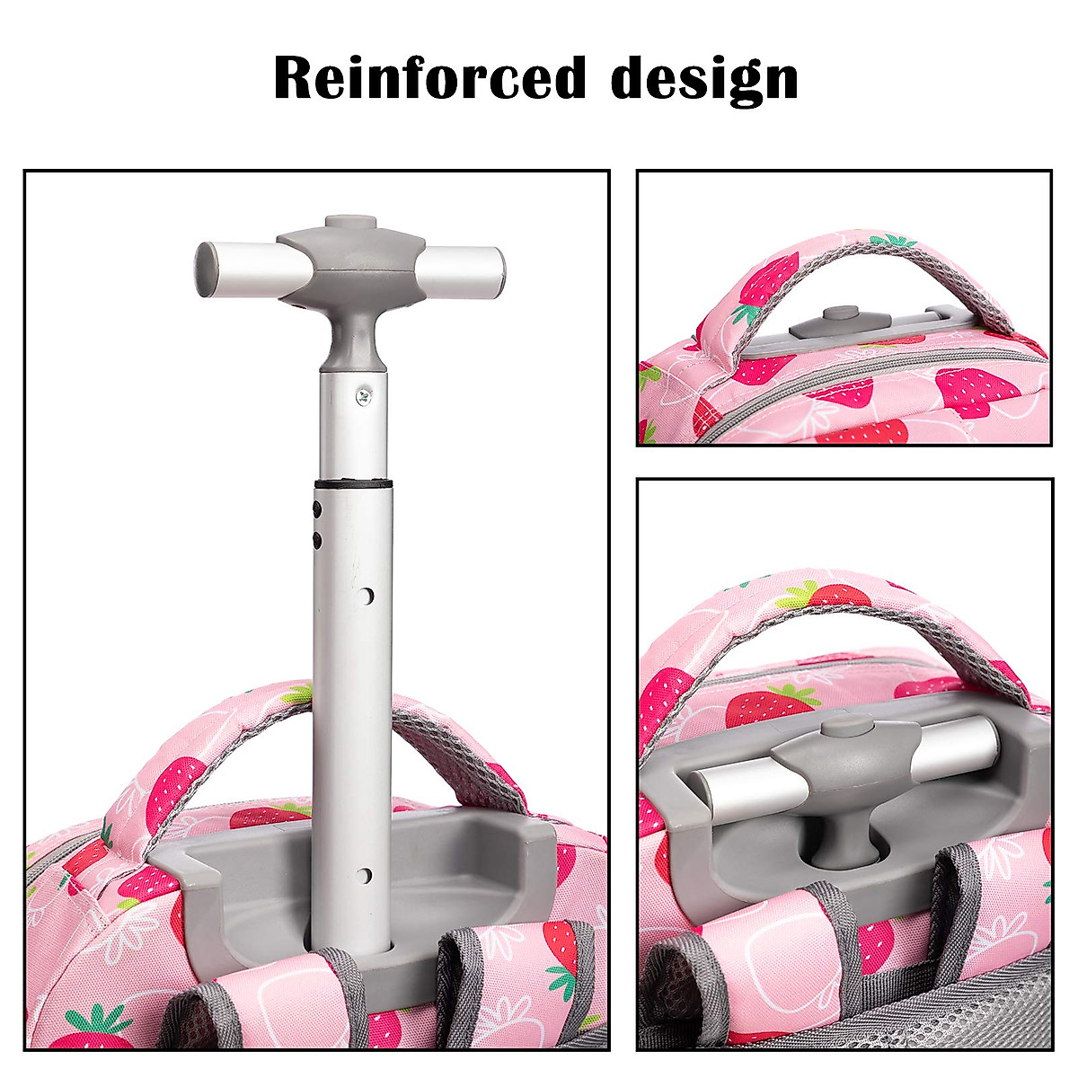 BAMIFEI 18 inches Wheeled Rolling Backpack Multi-Compartment College Books Laptop Bag Business Trip Carry-on, Strawberry