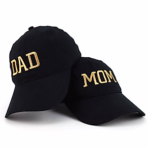 Trendy Apparel Shop Capital Gold Thread Mom and Dad Soft Cotton 2 Pc Cap Set - Black Black