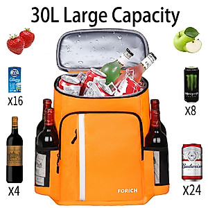 FORICH Backpack Cooler Leakproof Insulated Waterproof Backpack Cooler Bag, Lightweight Soft Beach Cooler Backpack for Men Women to Work Picnics Camping Hiking, 30 Cans (Orange)