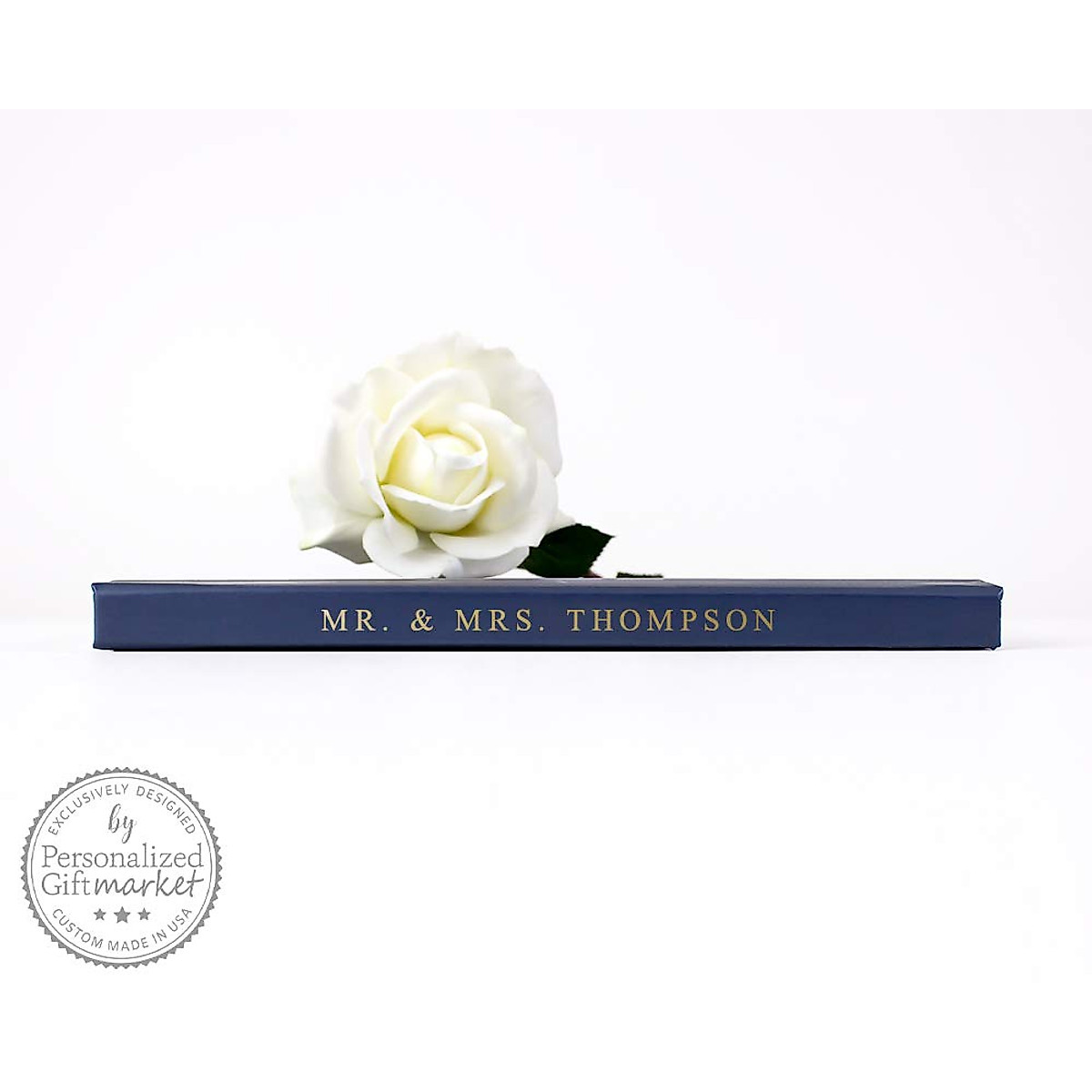 Navy Blue Wedding Guest Book, Classic Navy Gold Photo Album or Sign-in Personalized Guestbook with Bride & Groom Names - Hardcover (10x8 inches)