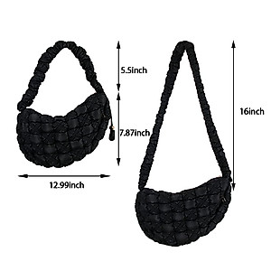 Puffer Bag Quilted Padded Tote Bags for Women Puffy Hobo Purse Lightweight Down Cotton Crossbody Shoulder Bag Black